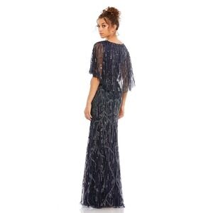 Mac Duggal | Dresses | Mac Duggal Beaded Gown Navy Art Deco Cape Sleeve ...